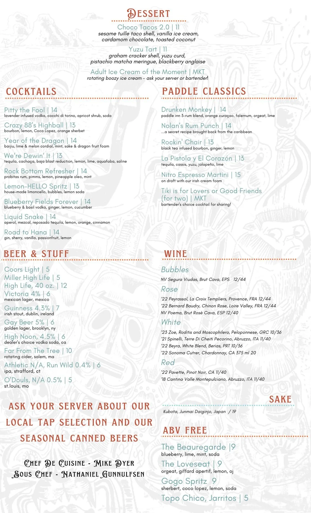 MENUS — The Paddle Inn