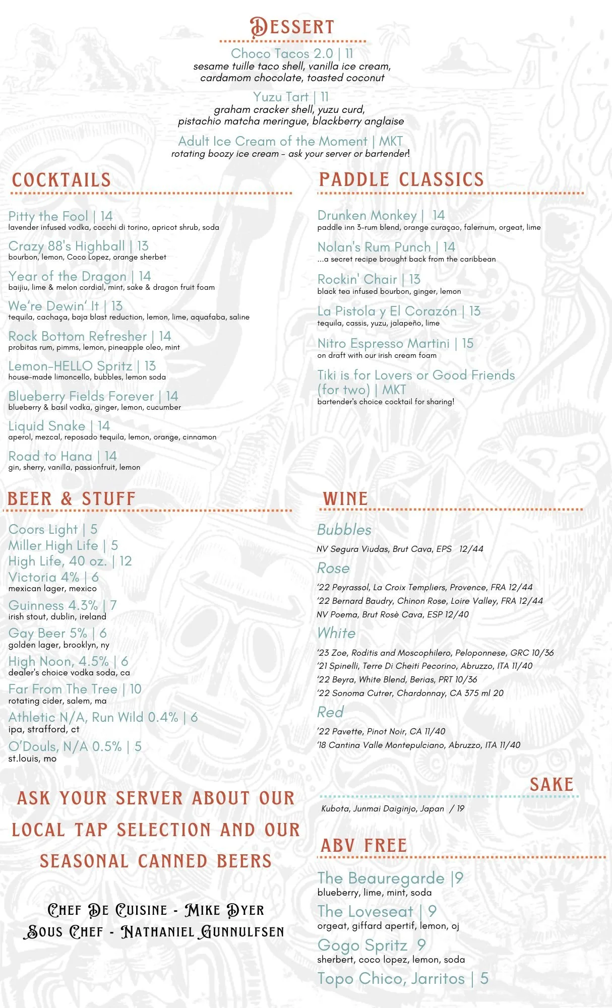 MENUS — The Paddle Inn