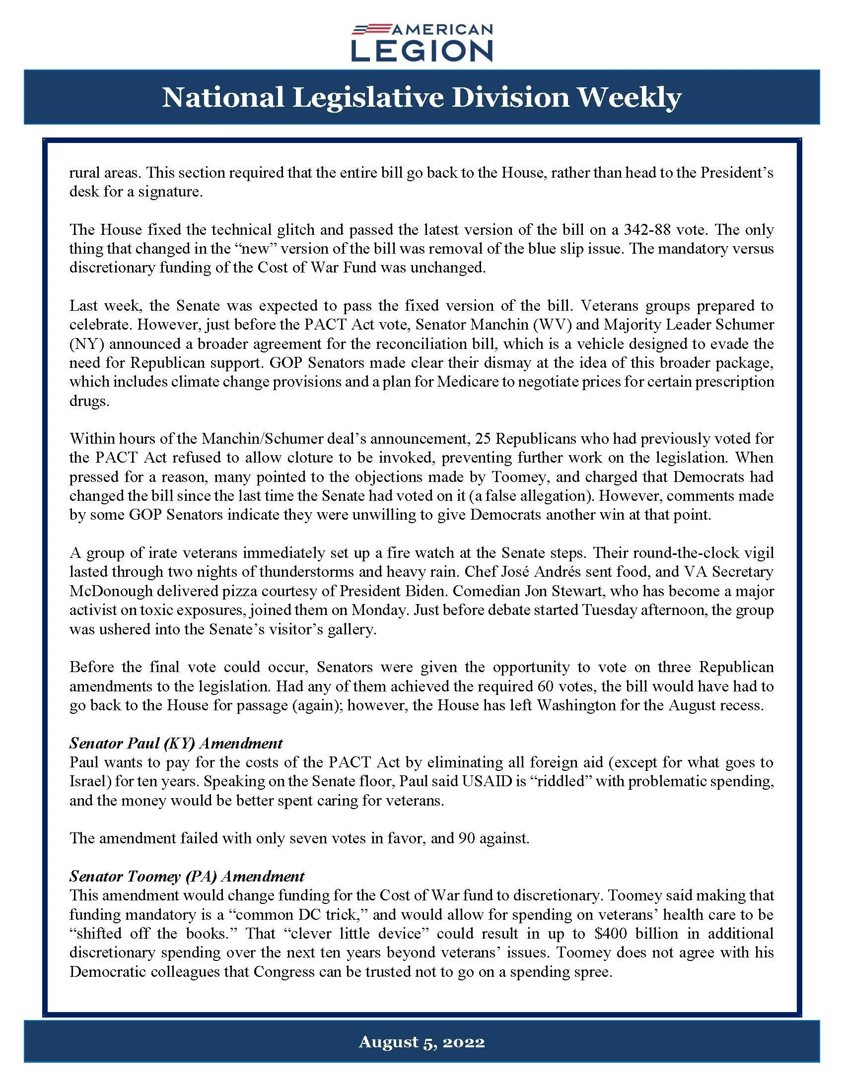 National Legislative Update — Hollywood Post 43 The American Legion