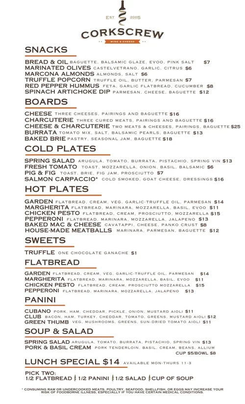 Old Rockbrook Drink & Food Menu (Copy) — Corkscrew Wine & Cheese