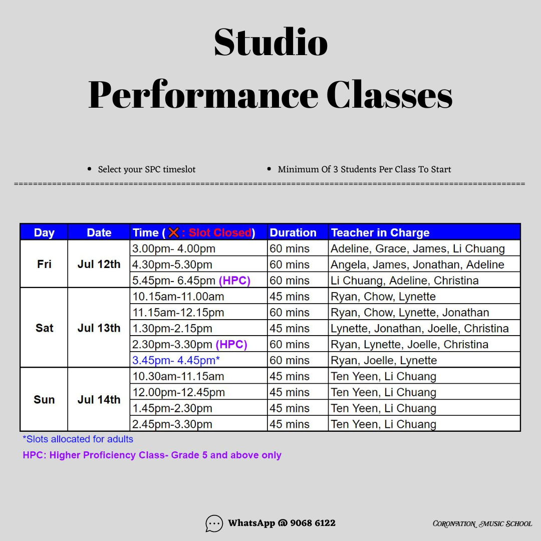Studio Performance Classes — Coronation Music School