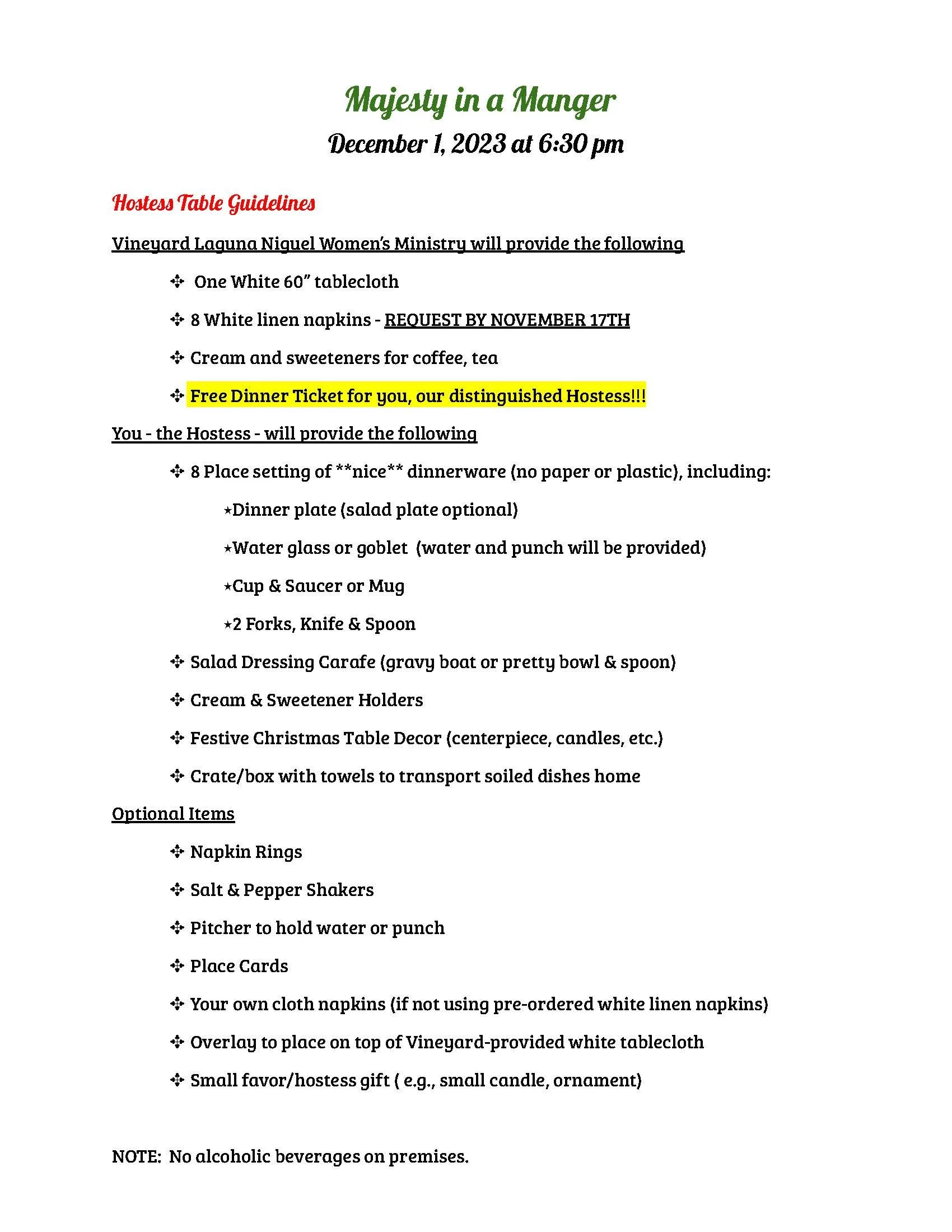 Table Hostess — Vineyard Church