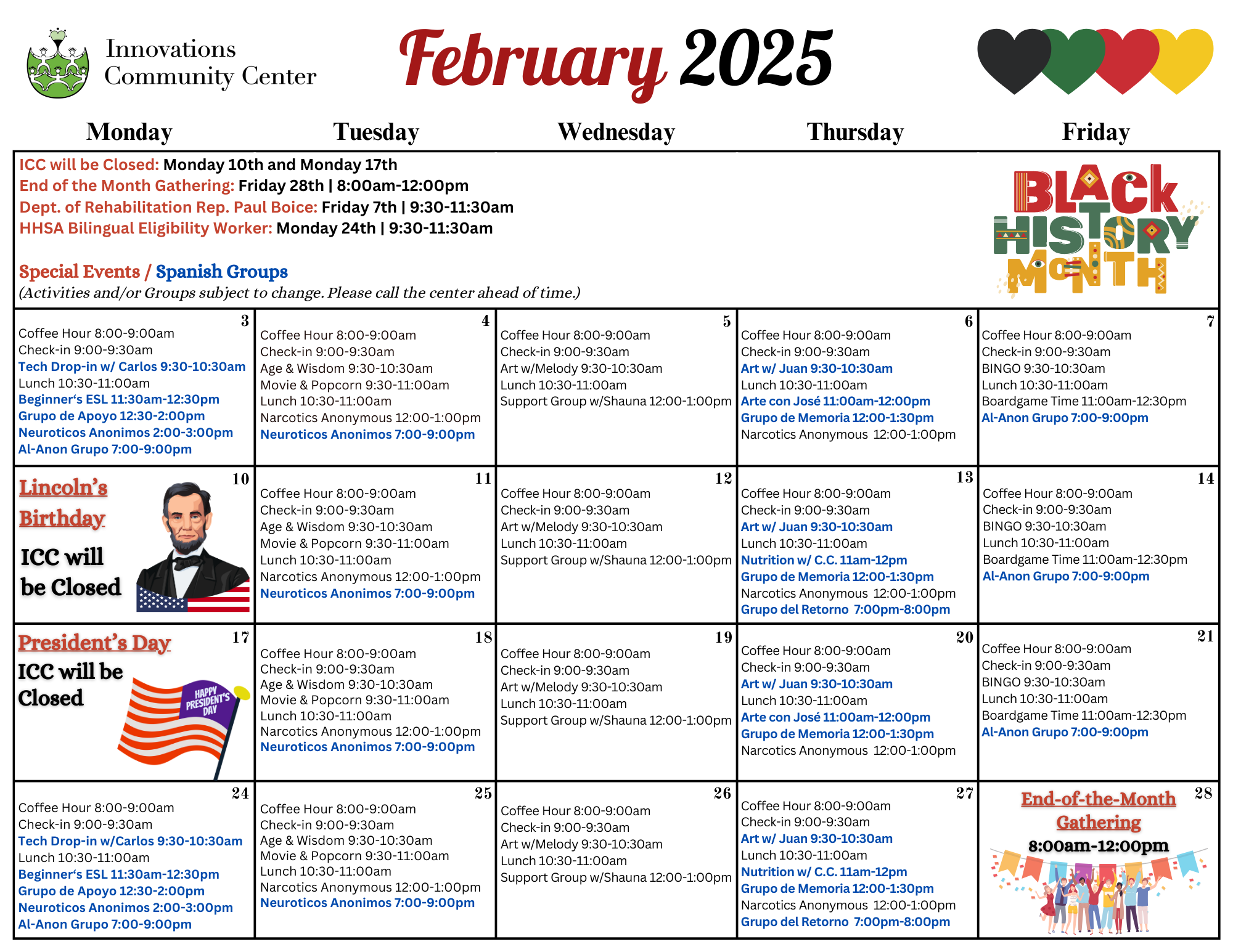 Calendar of Events — Innovations Community Center | Napa County