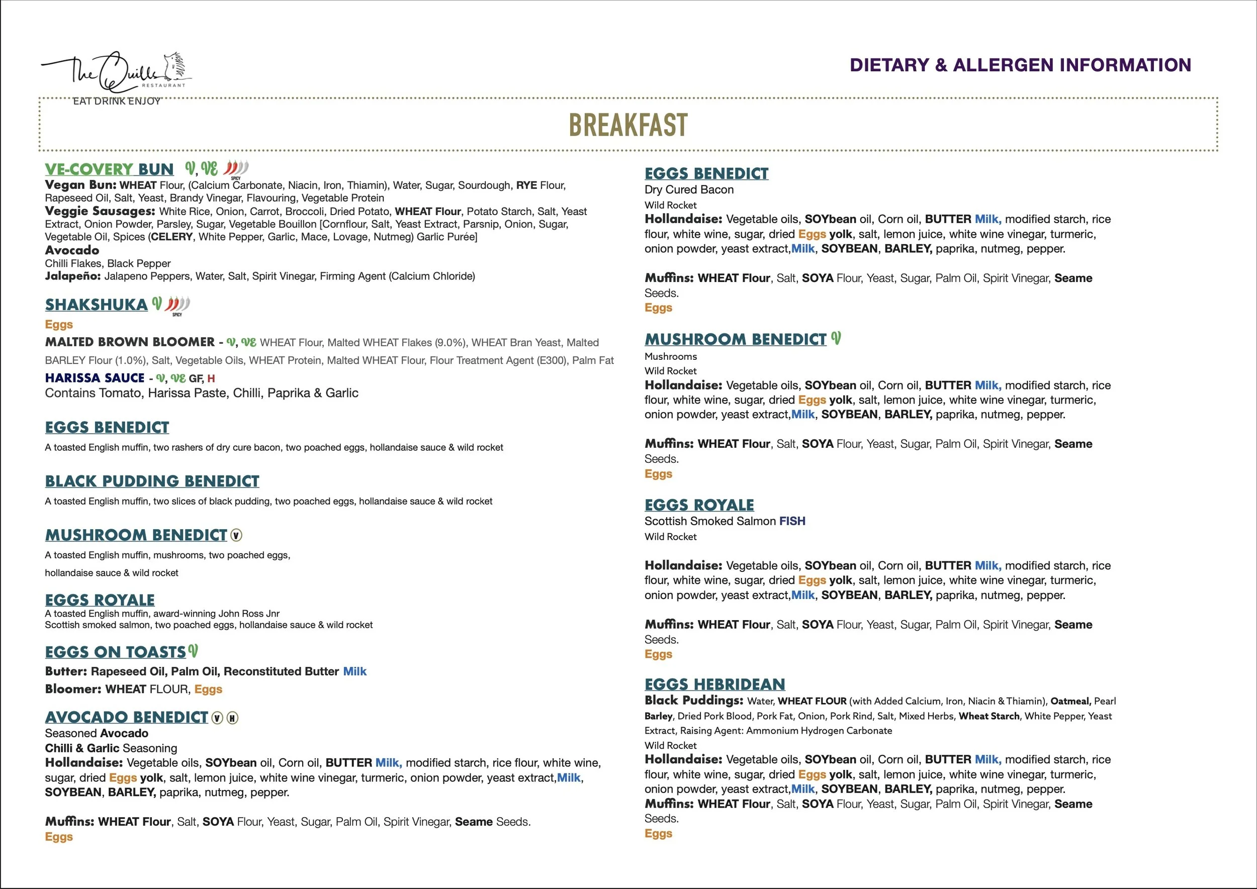 DIETARY INFORMATION — The Quills