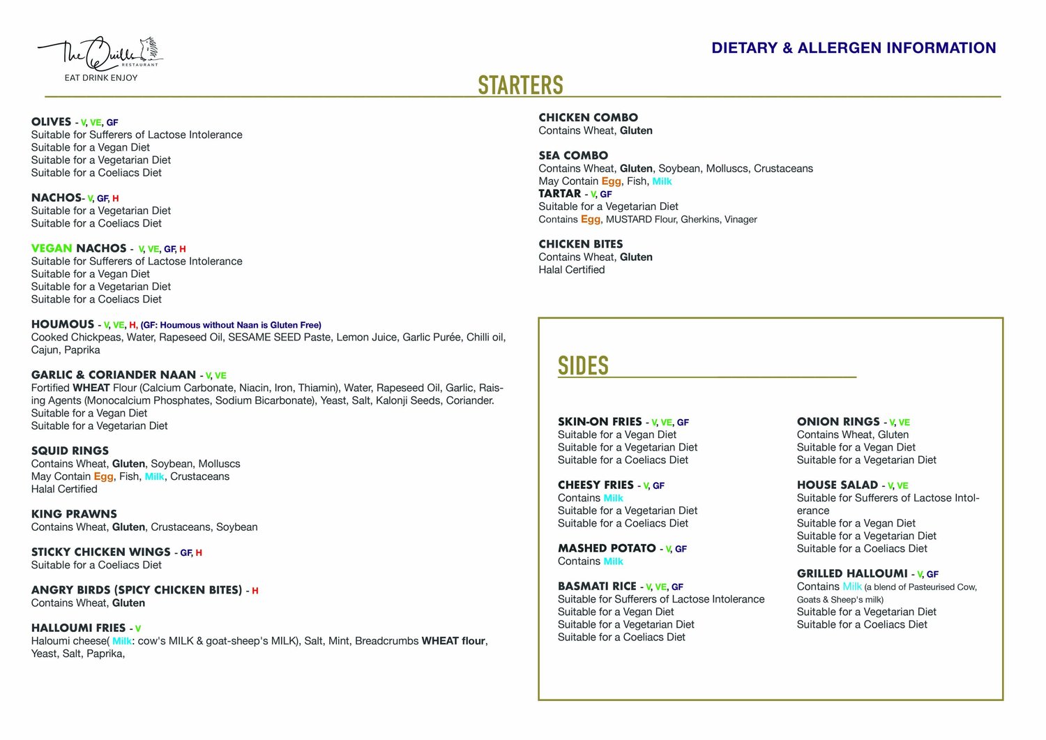 DIETARY INFORMATION — The Quills