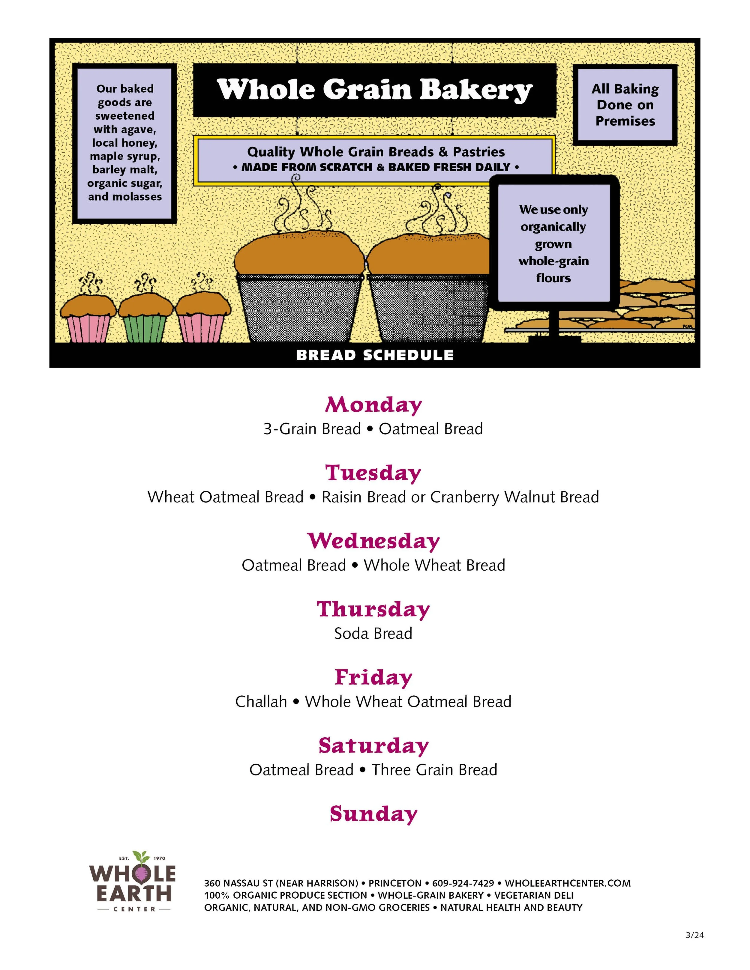 Bakery Menu — Whole Earth Center