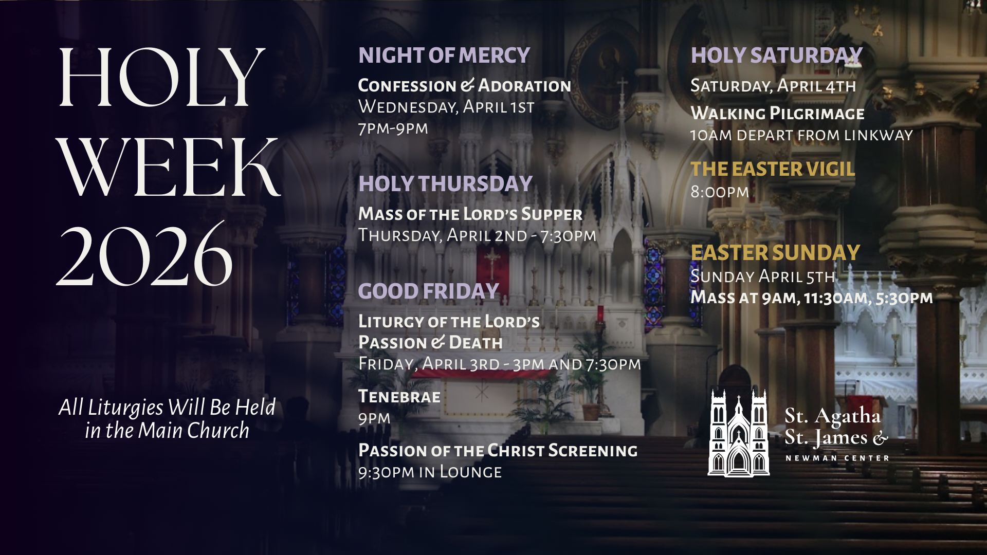 Holy Week 2026 Schedule | St. Agatha-St. James Catholic Church & Newman ...
