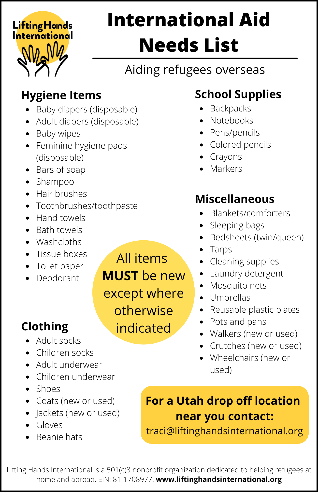 Lifting Hands International — Needs List