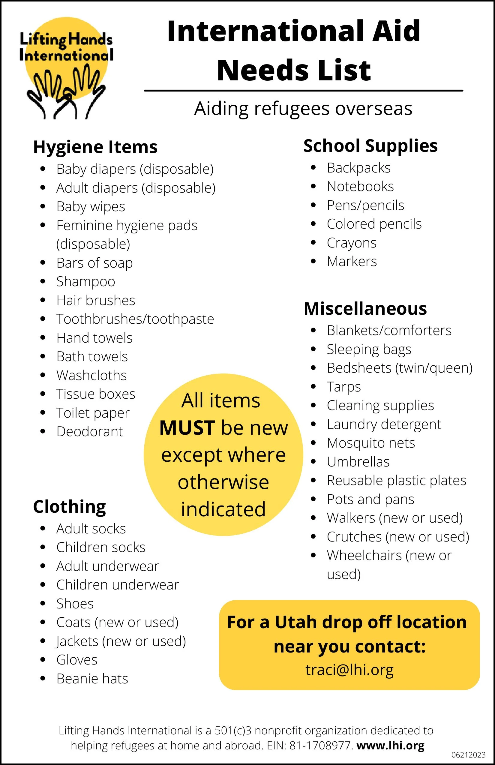 Lifting Hands International — Needs List