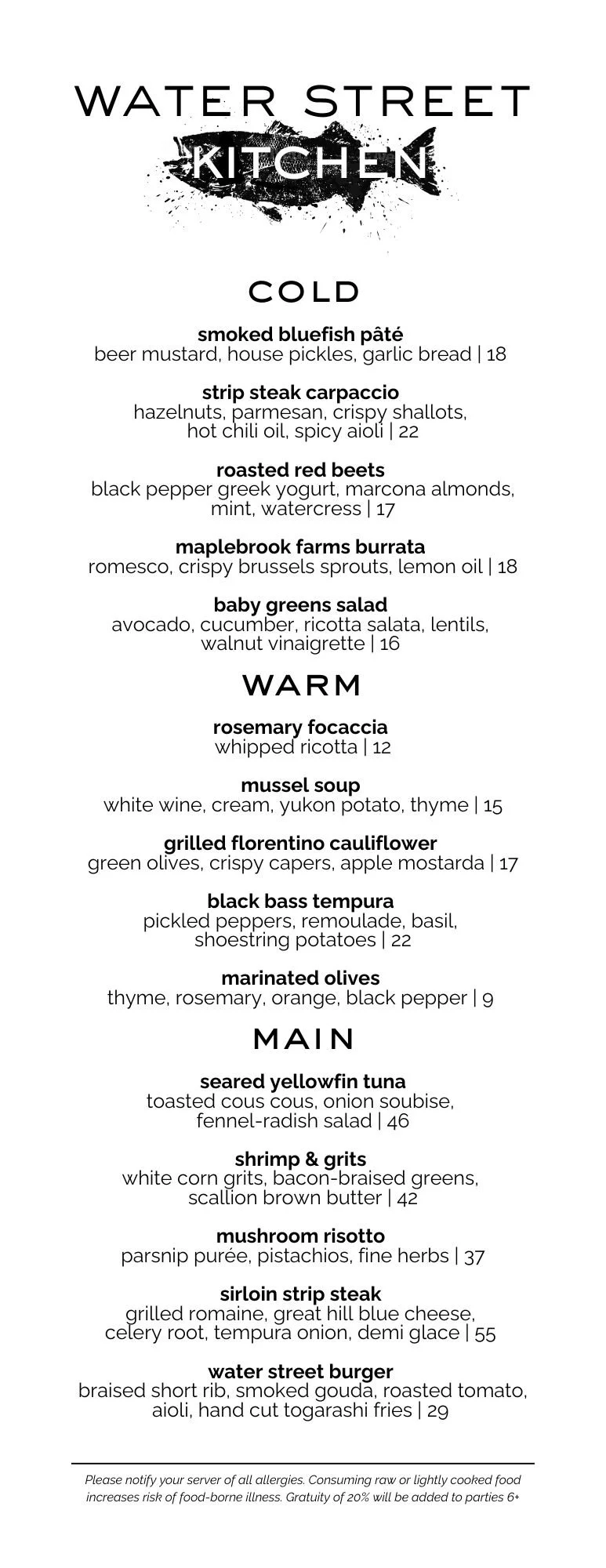 water street kitchen - menu