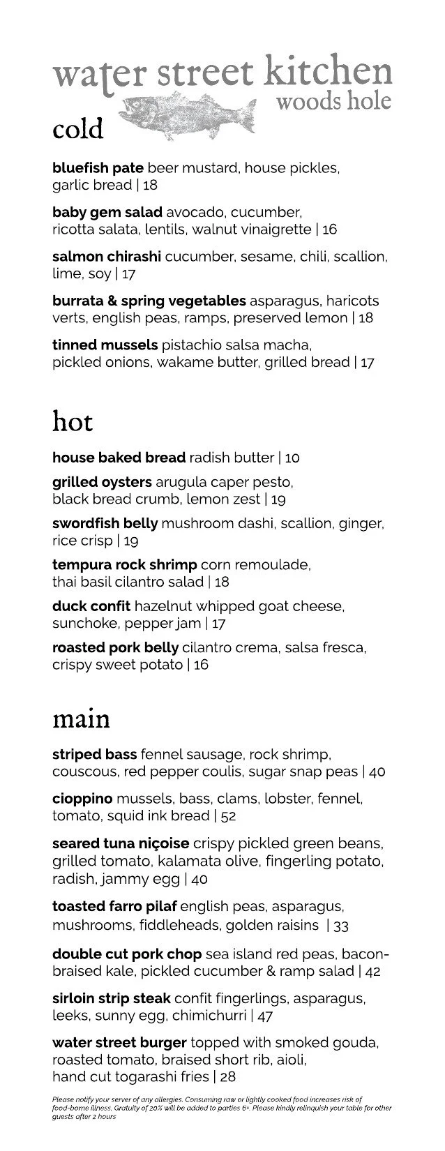 water street kitchen - menu