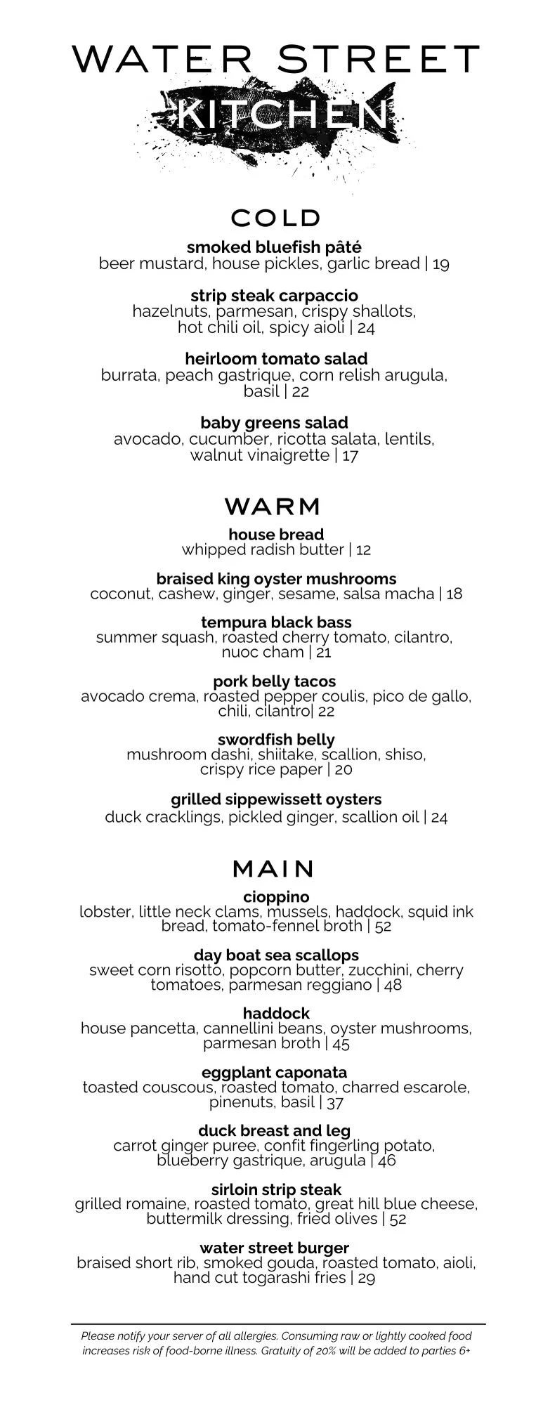 water street kitchen - menu