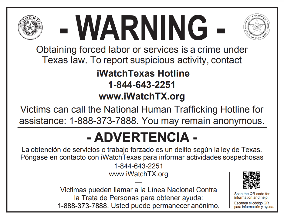 TABC-Required Postings & Signs — Storm Liquor License