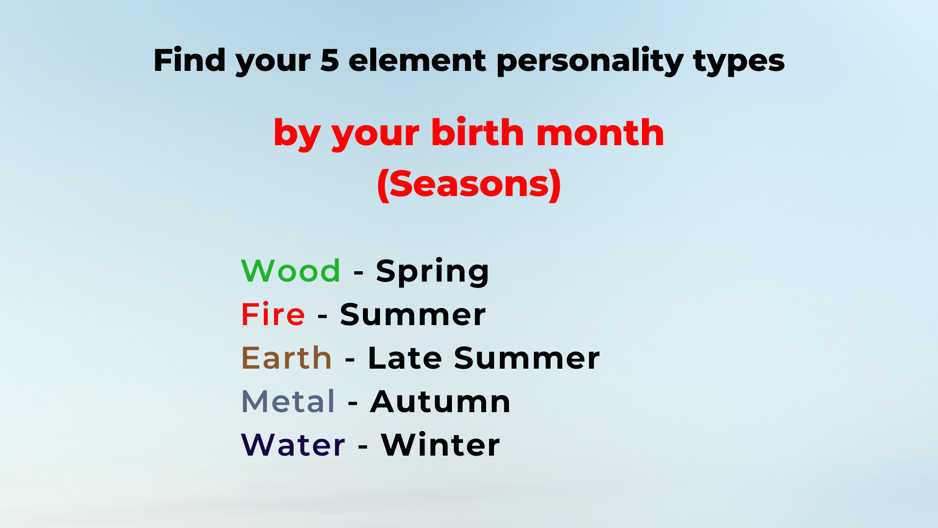 The 5 element personality types - Wood, Fire, Earth, Metal, and Water ...
