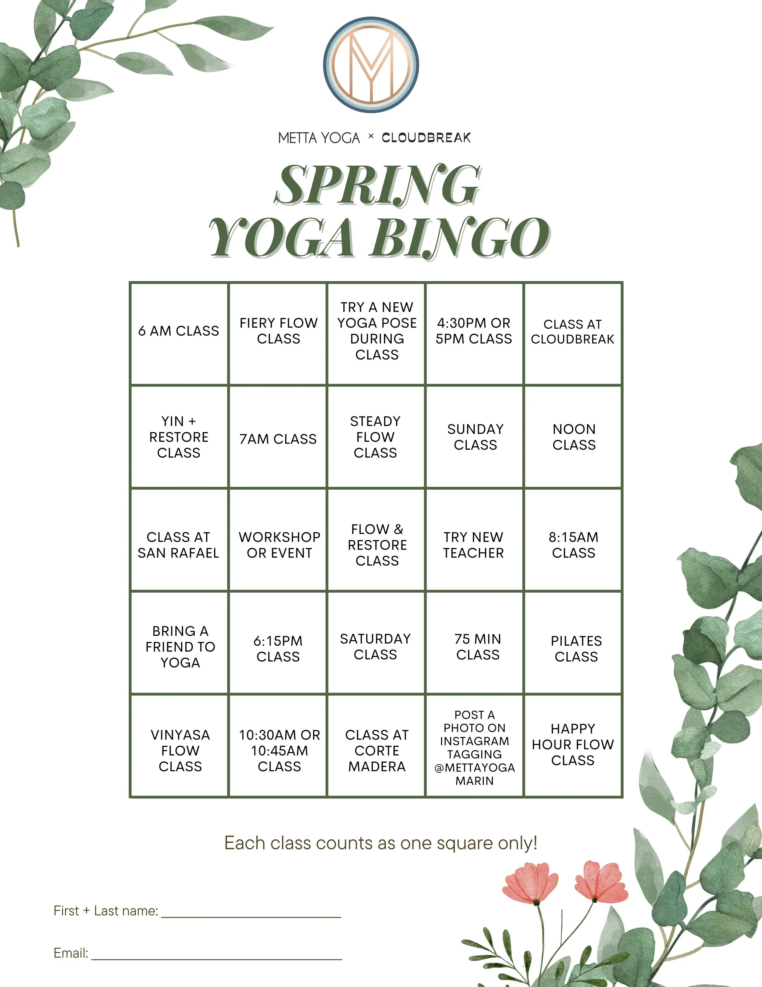 SPRING YOGA BINGO - Join the Fun To Win Prizes! — Metta Yoga