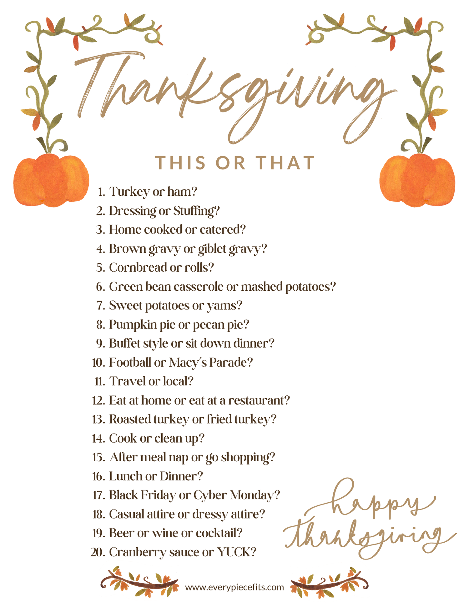 Thanksgiving Printables — Every Piece Fits
