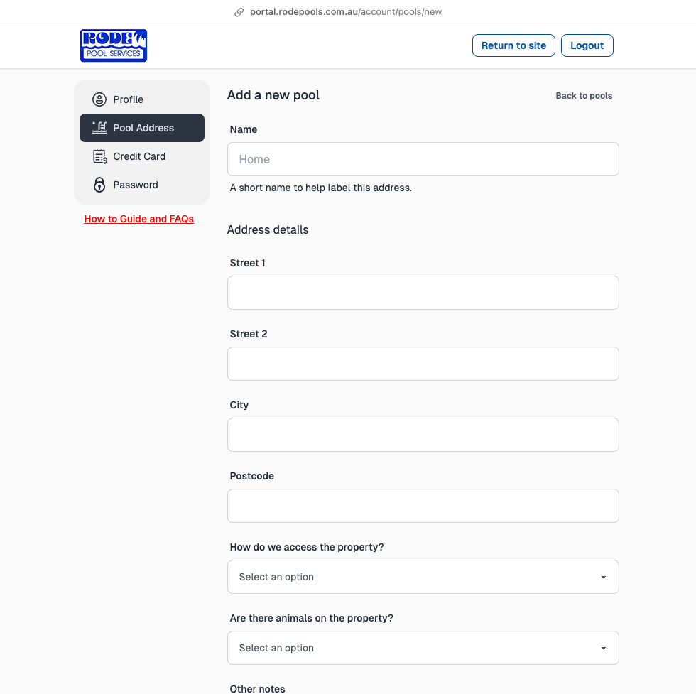 Customer Portal - Rode Pool Services