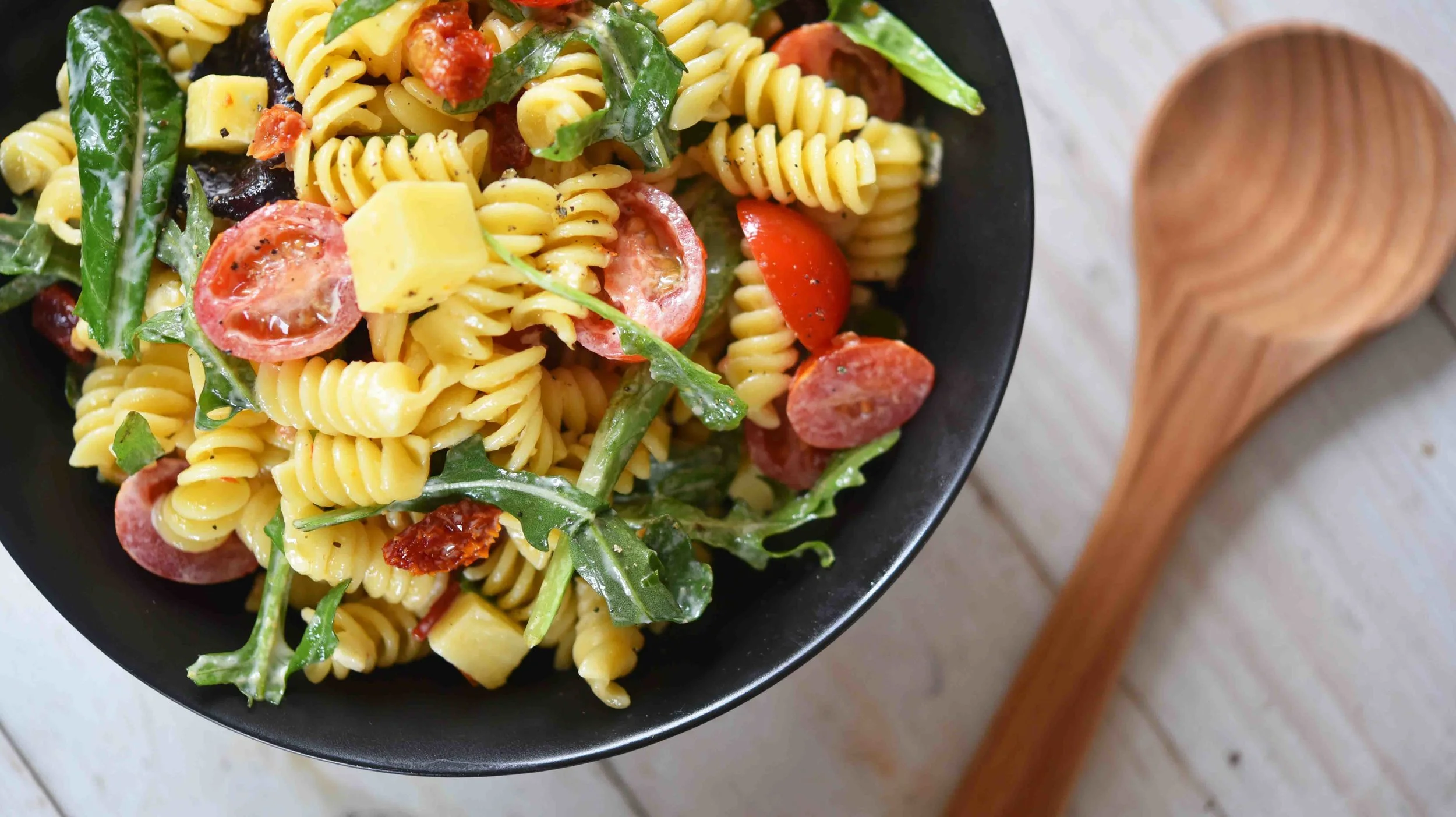 Tomato + Cheddar Lemon Aioli Pasta Salad — Nikki Dinki Cooking