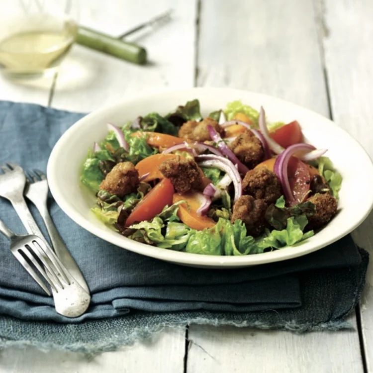 Red + Green Salad with Apricot Dressing + Pork Croutons — Nikki Dinki ...