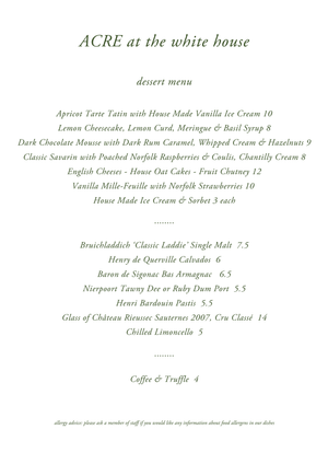 Acre Restaurant Menus — The White House