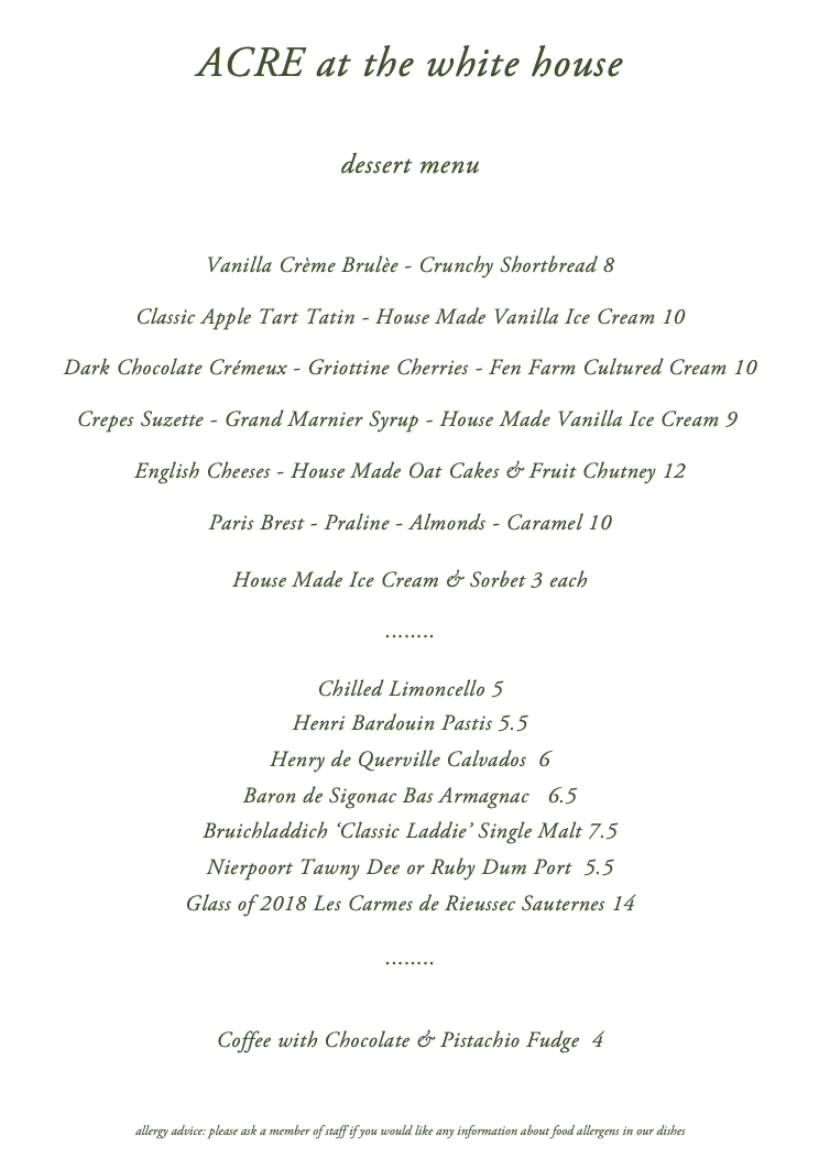 Acre Restaurant Menus — The White House