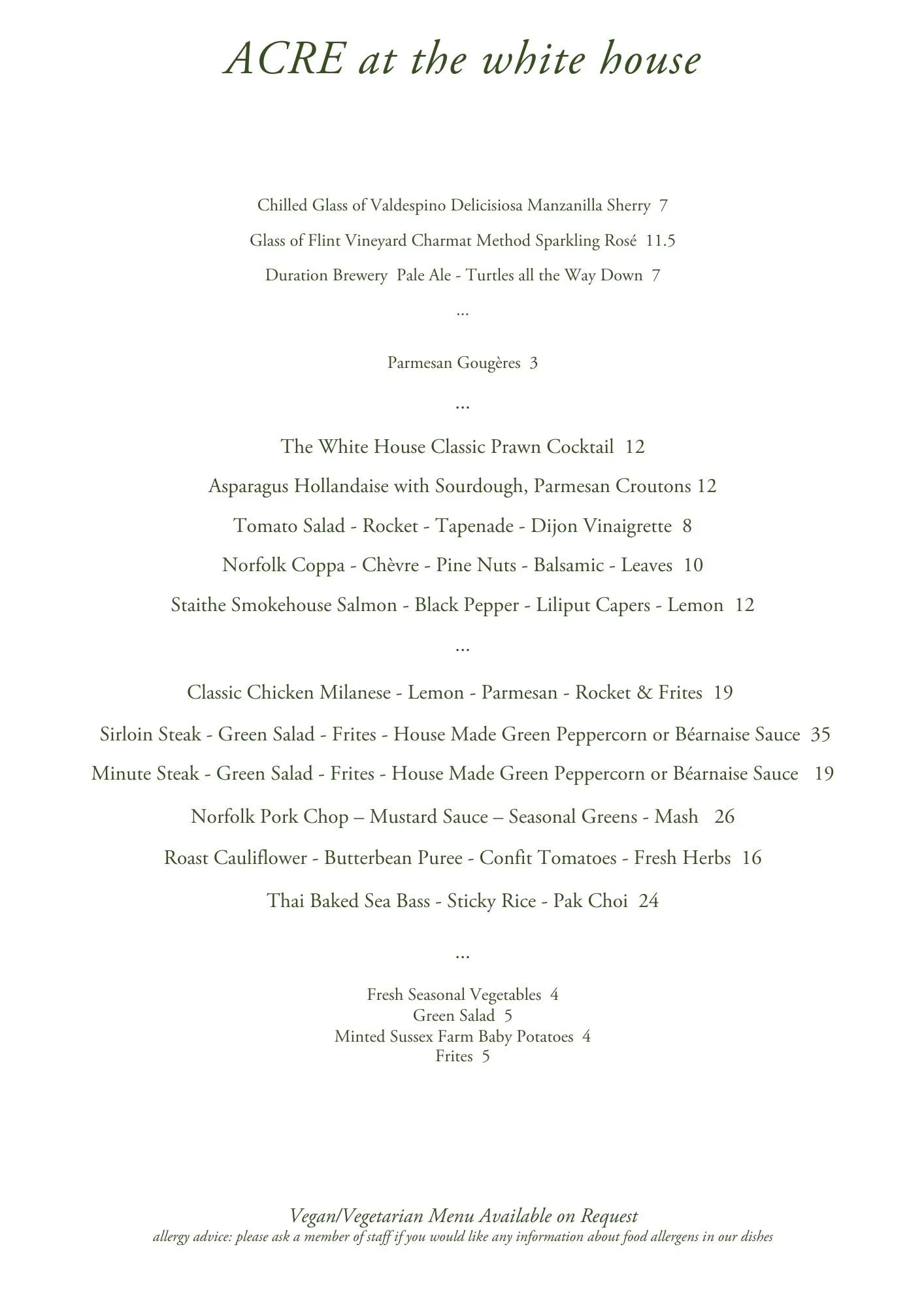 Acre Restaurant Menus — The White House
