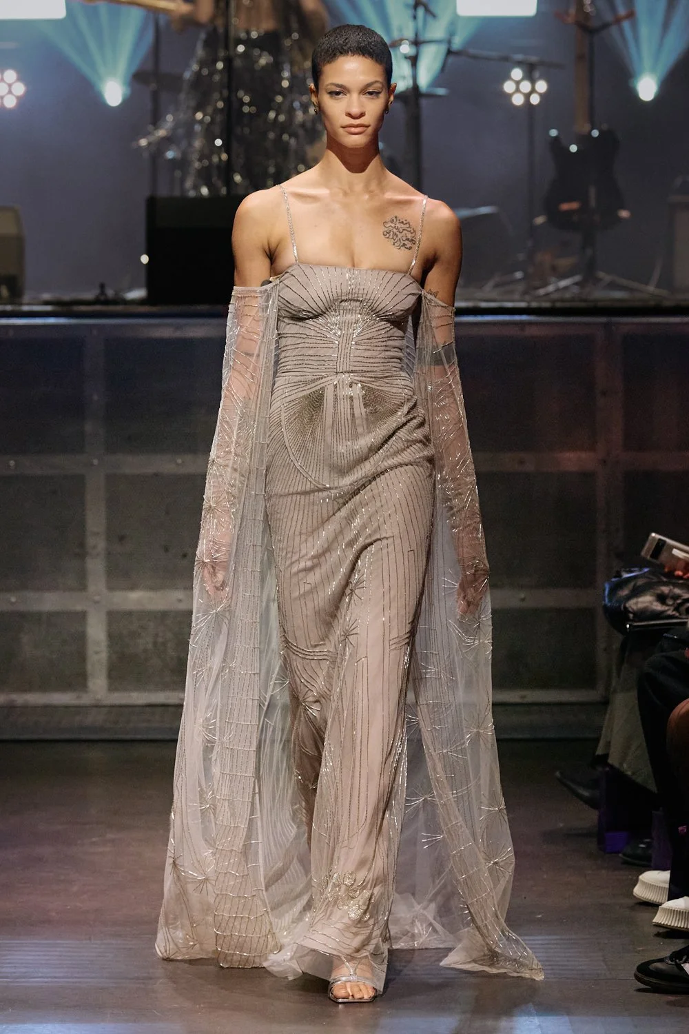 LE ALBA SILVER CAPED DRESS — CUCCULELLI SHAHEEN