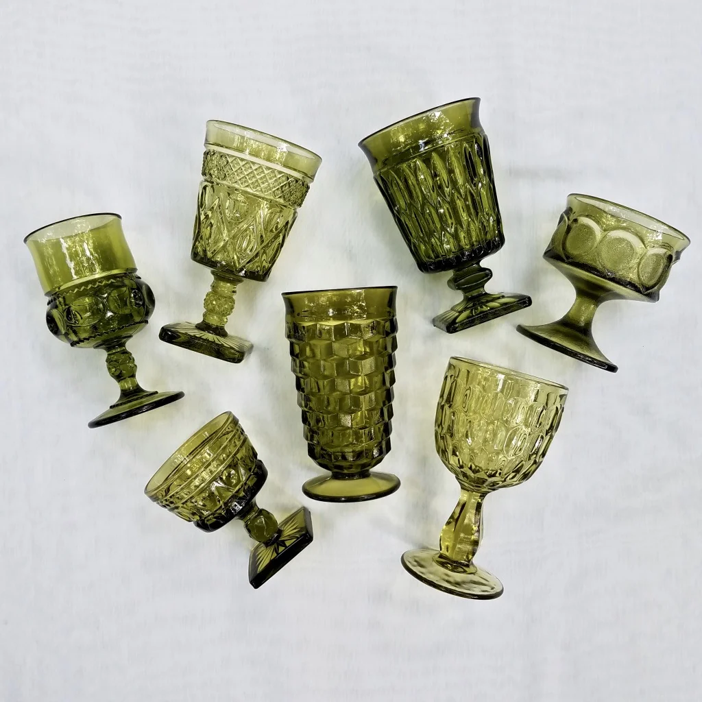 Glassware Rentals-Olive Green Glass Goblets