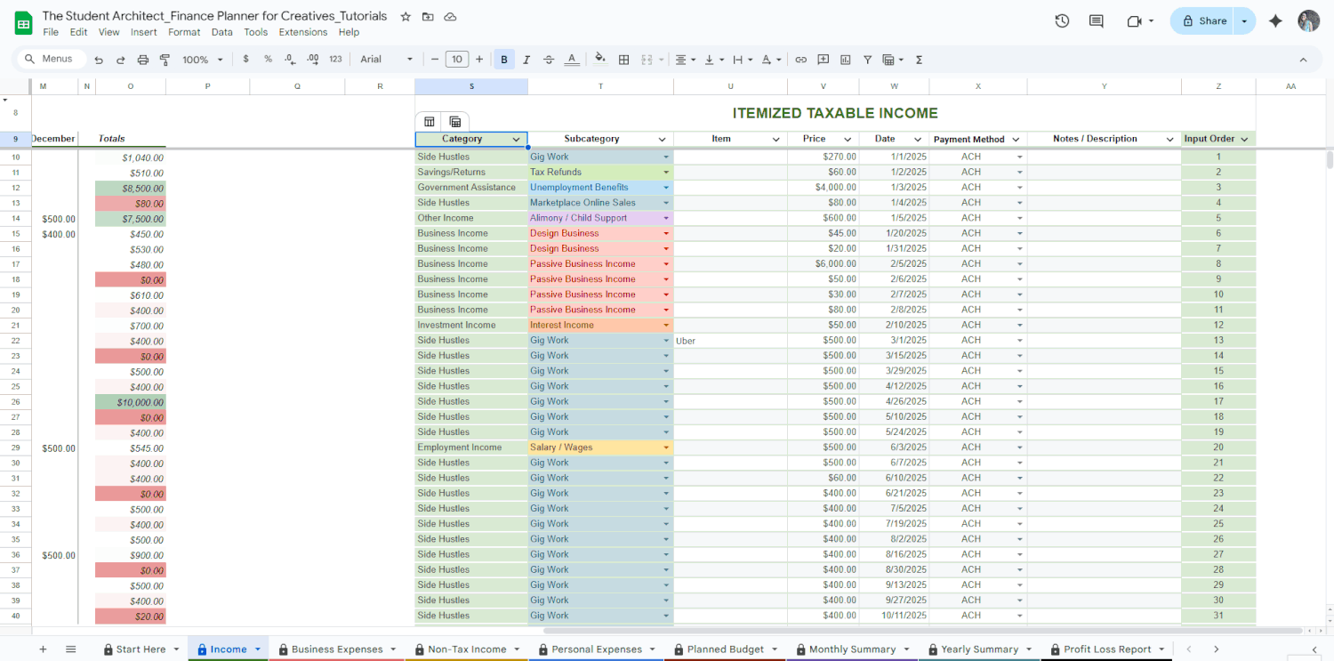 How to Sort Tables in the Finance Planner for Creatives — THE STUDENT ...