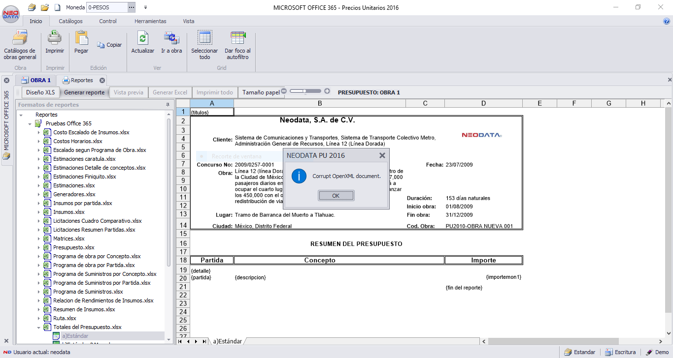 Solución al error: Corrupt OpenXML document — Neodata