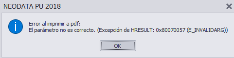 Solución al error: "Error al imprimir PDF: El parámetro no es correcto ...