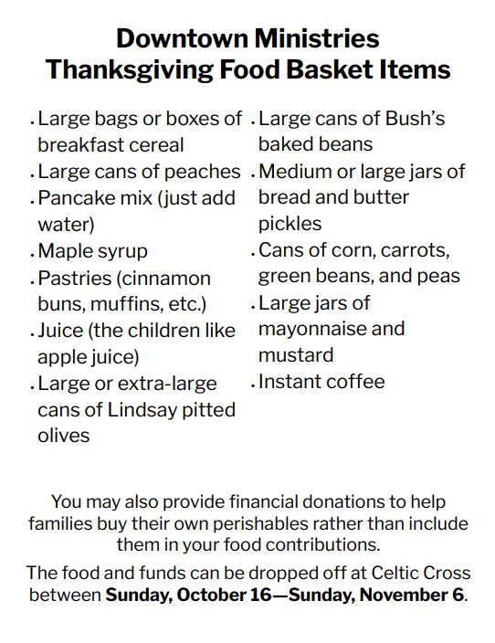 Downtown Ministries Thanksgiving Food Baskets — Celtic Cross