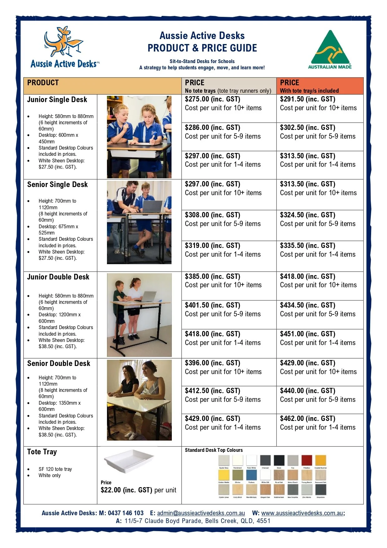 School standing desk prices and special offer — Aussie Active Desks Pty Ltd