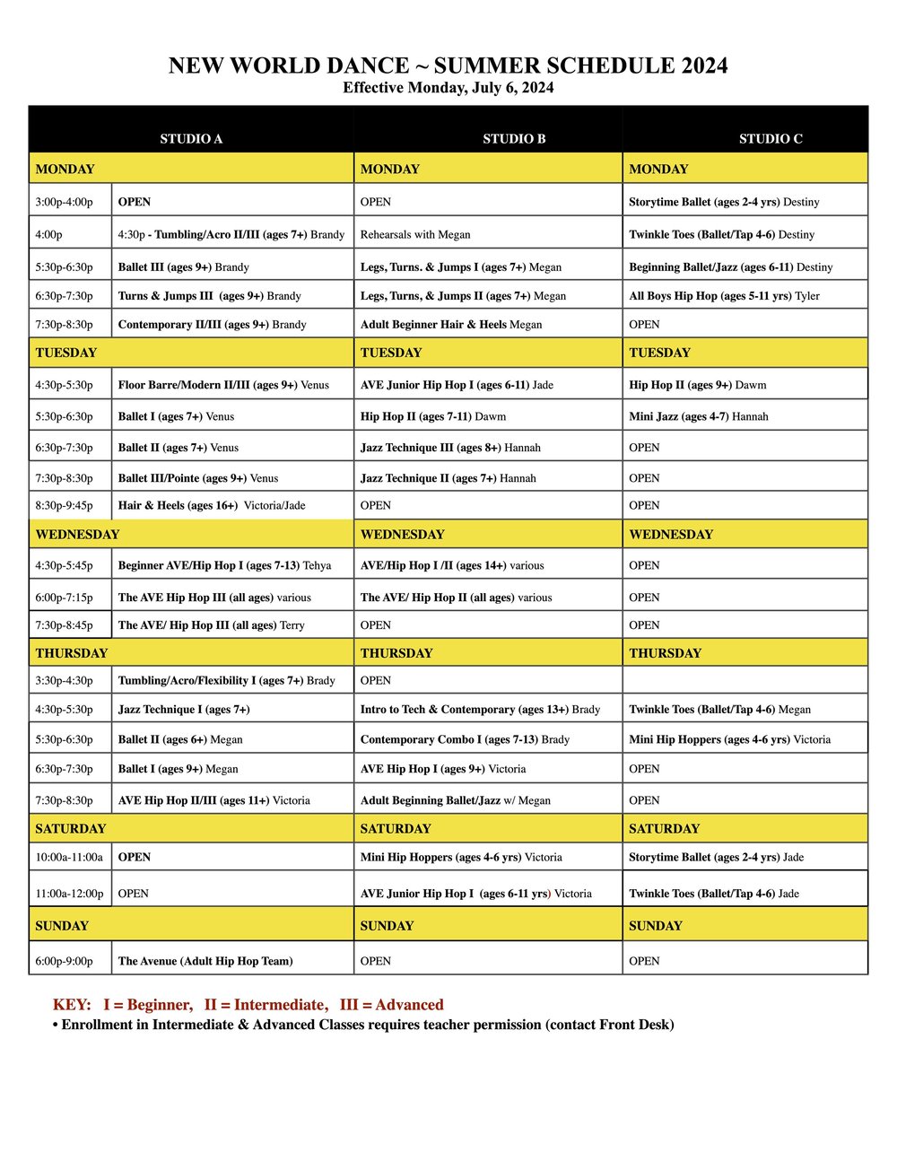 Schedule & Tuition — NEW WORLD DANCE ACADEMY