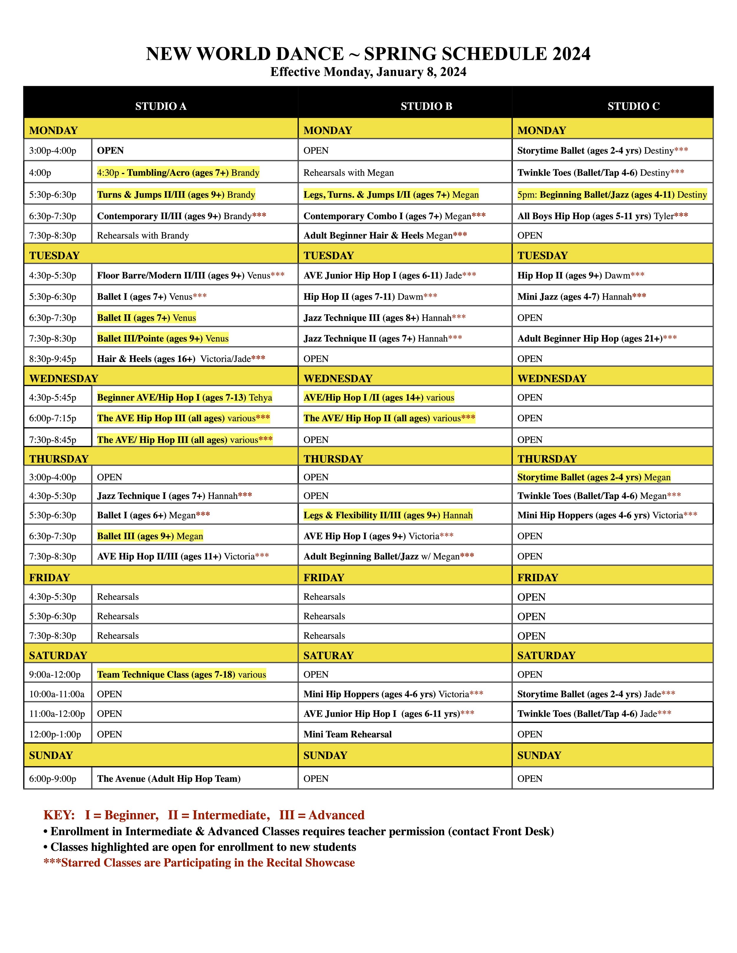 Schedule & Tuition — NEW WORLD DANCE ACADEMY