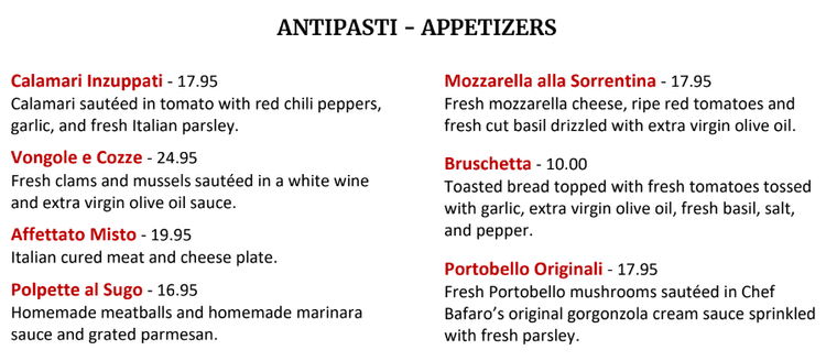 Menu — Il Paesano Ristorante Italiano