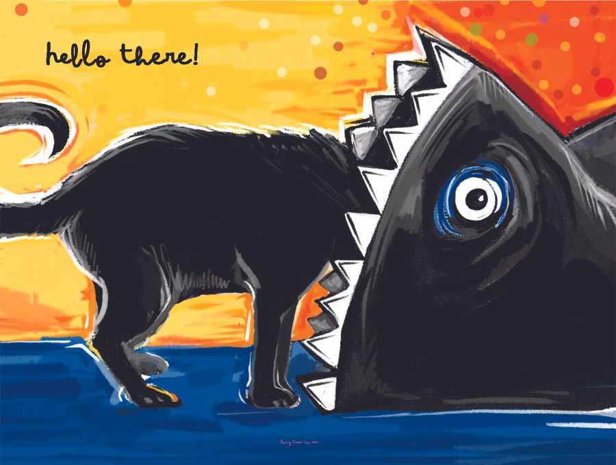 HELLO THERE CAT N SHARK CARD — SHIP SHAPE SHOPporkchopstick studios