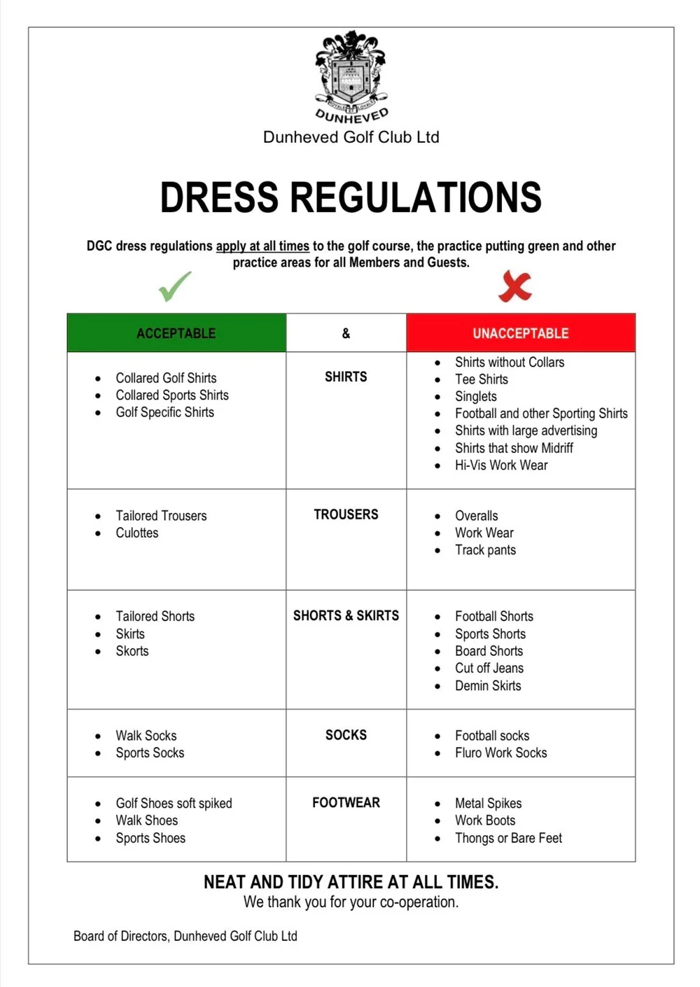 Dress Regulations — Dunheved Golf Club