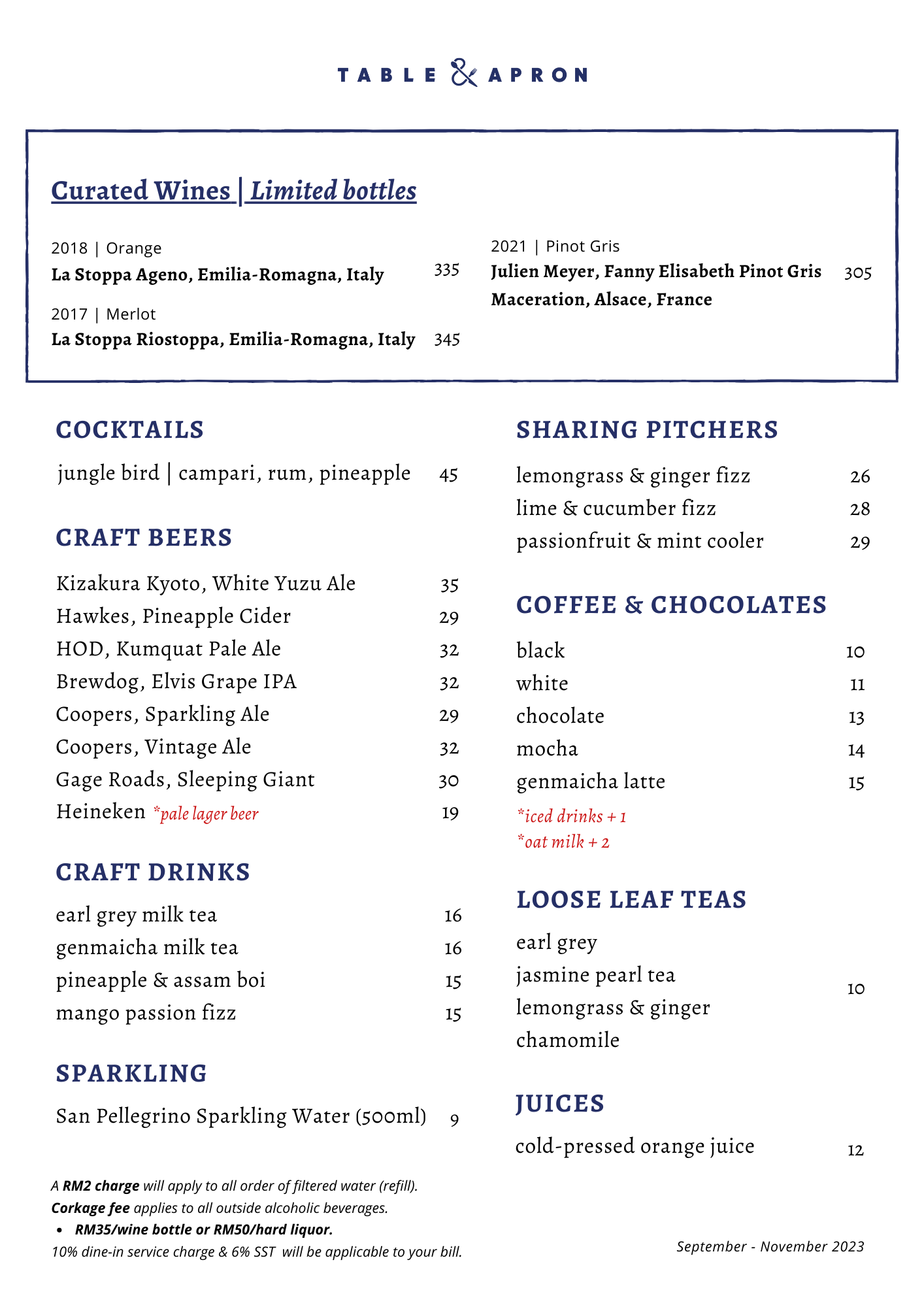 Menu — Table & Apron