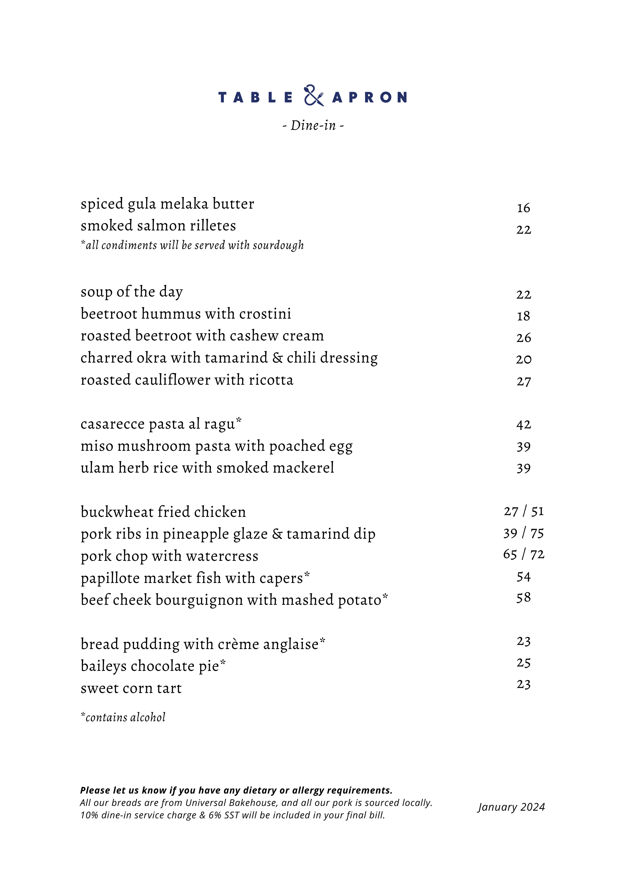Menu — Table & Apron