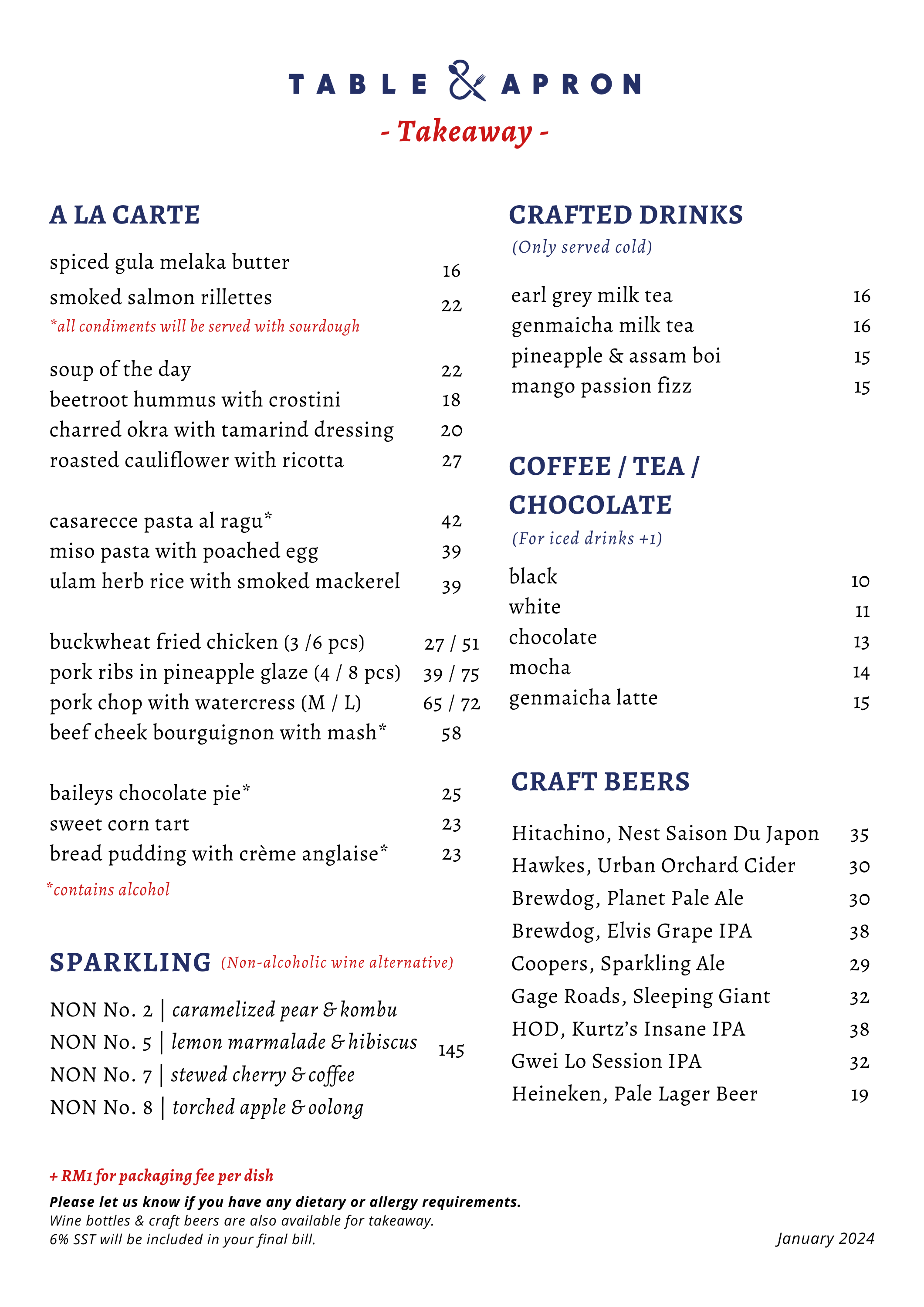 Menu — Table & Apron