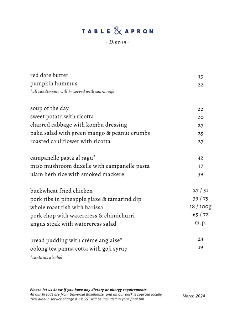 Menu — Table & Apron