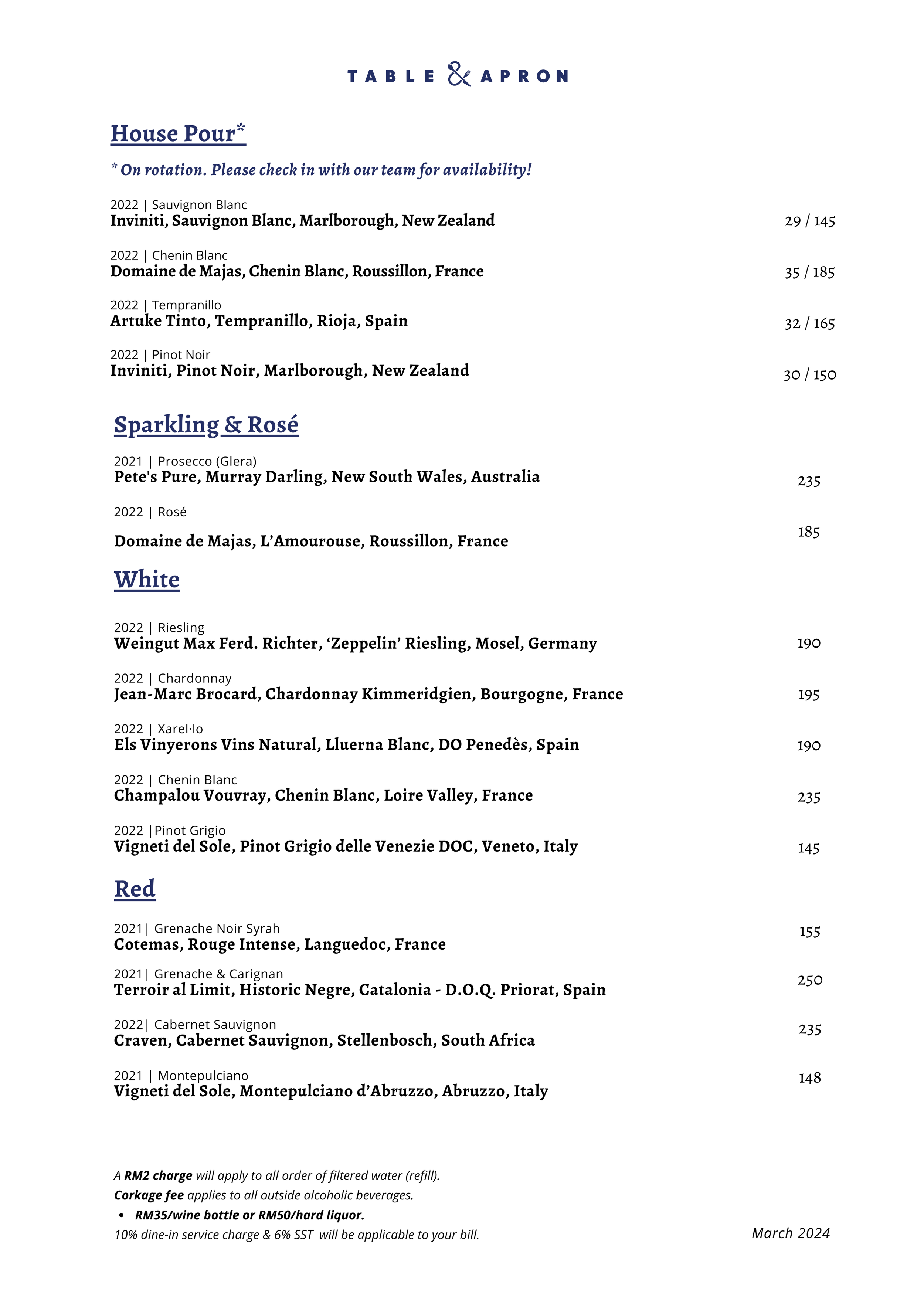 Menu — Table & Apron