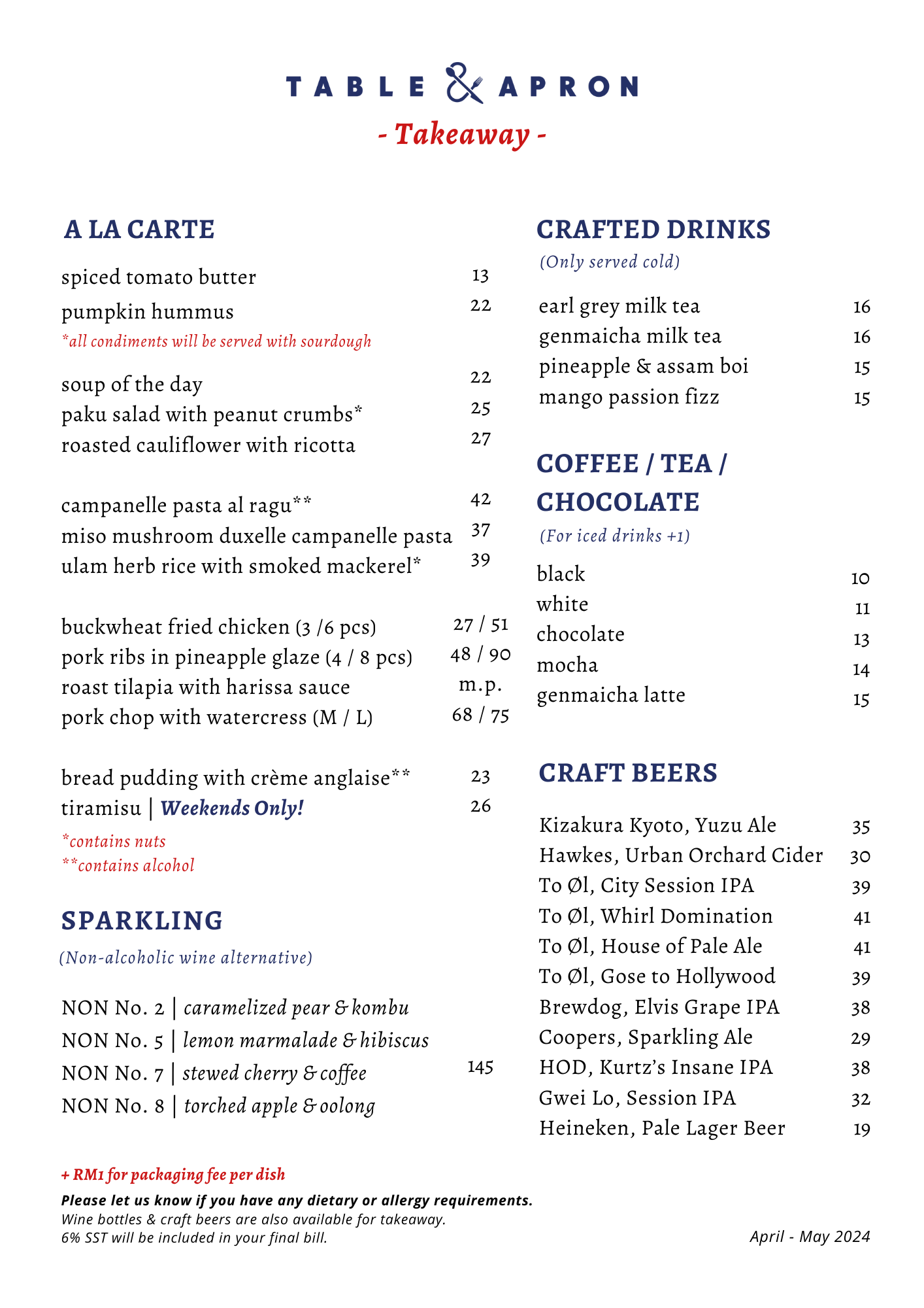 Menu — Table & Apron