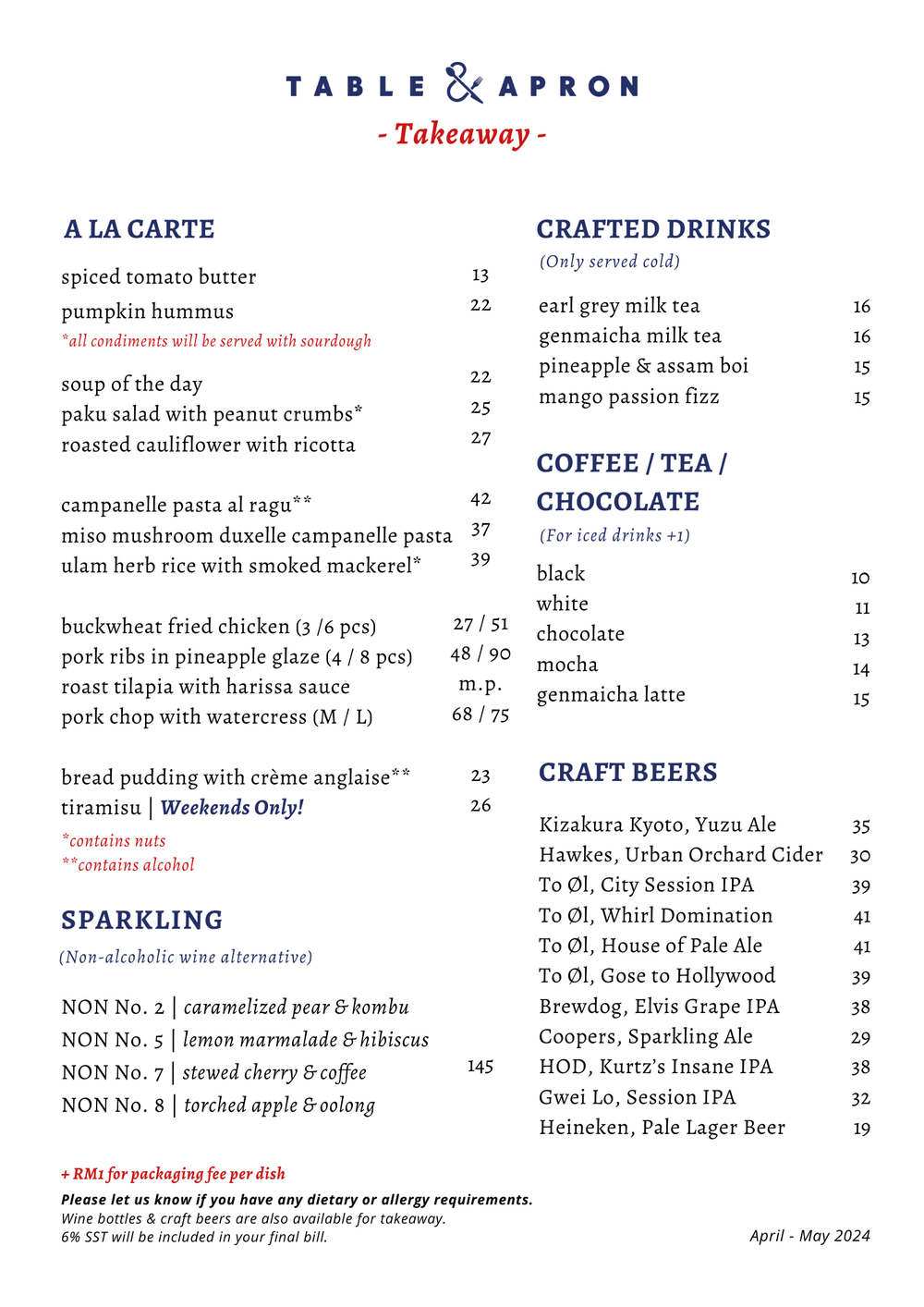 Menu — Table & Apron