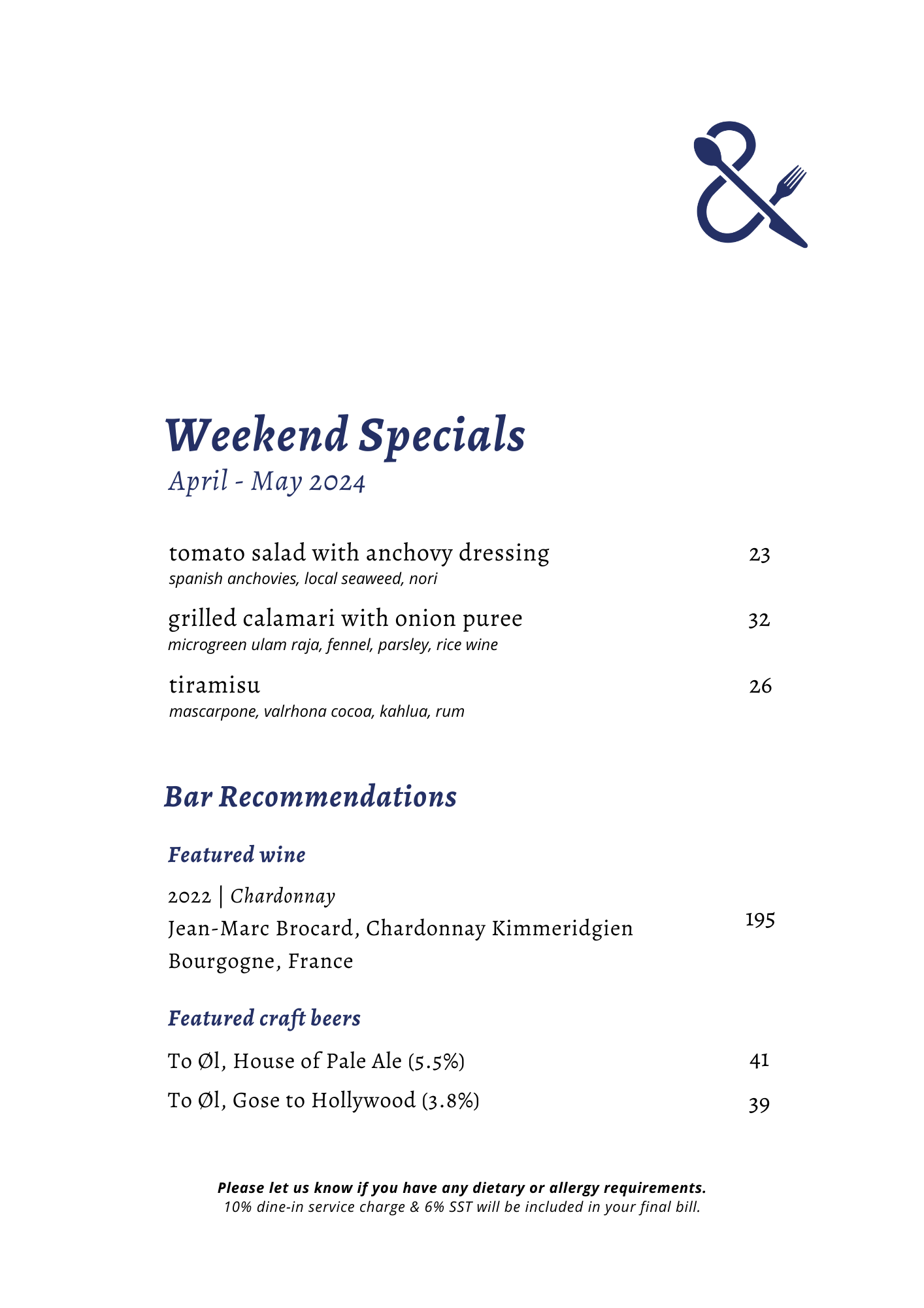 Menu — Table & Apron