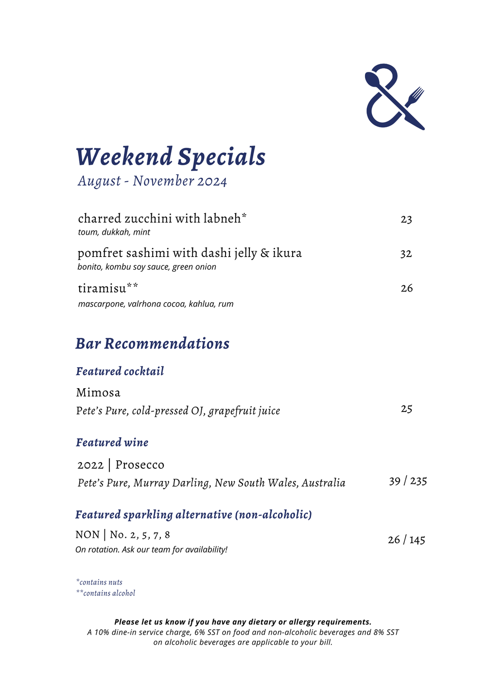 Menu — Table & Apron