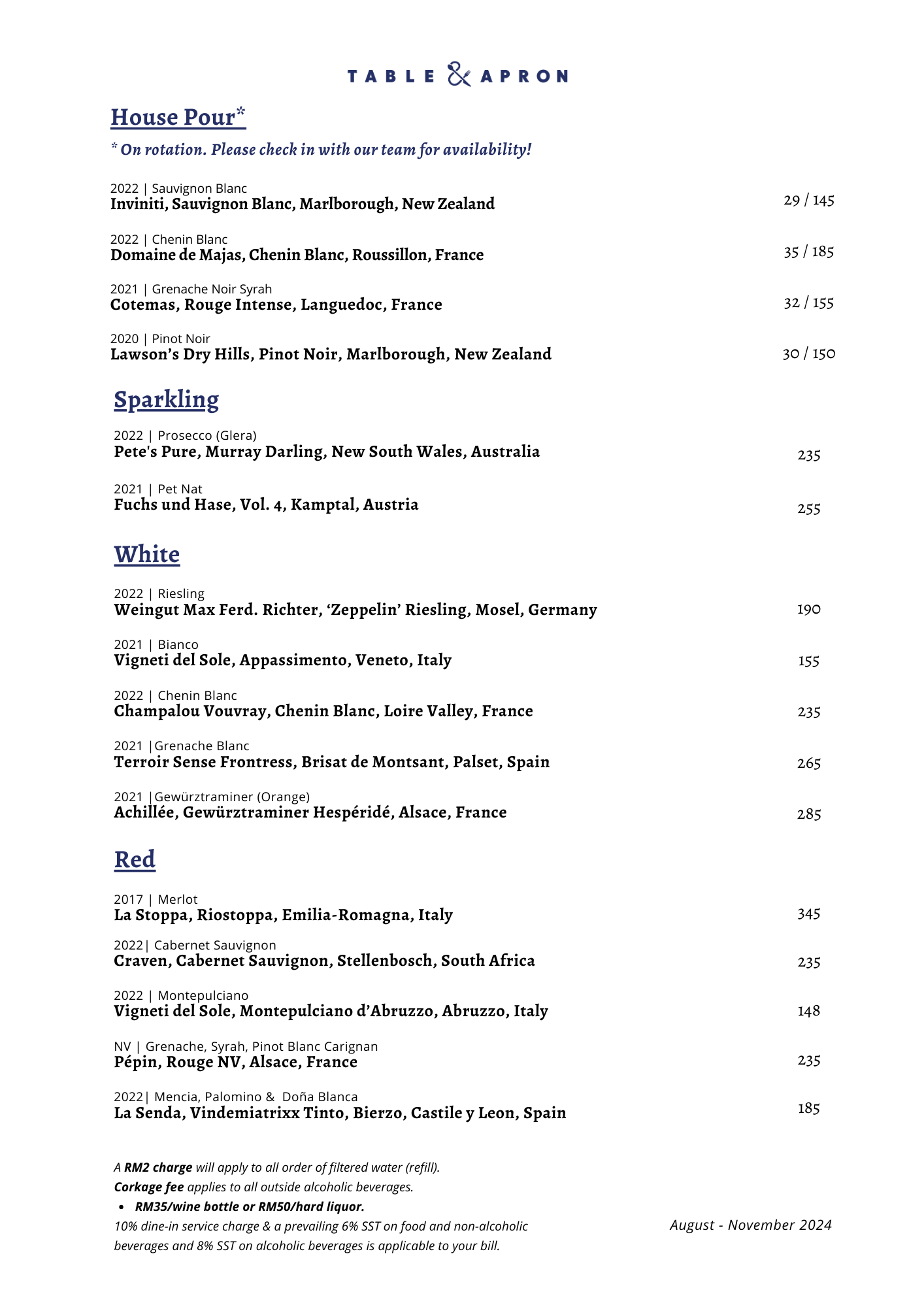 Menu — Table & Apron