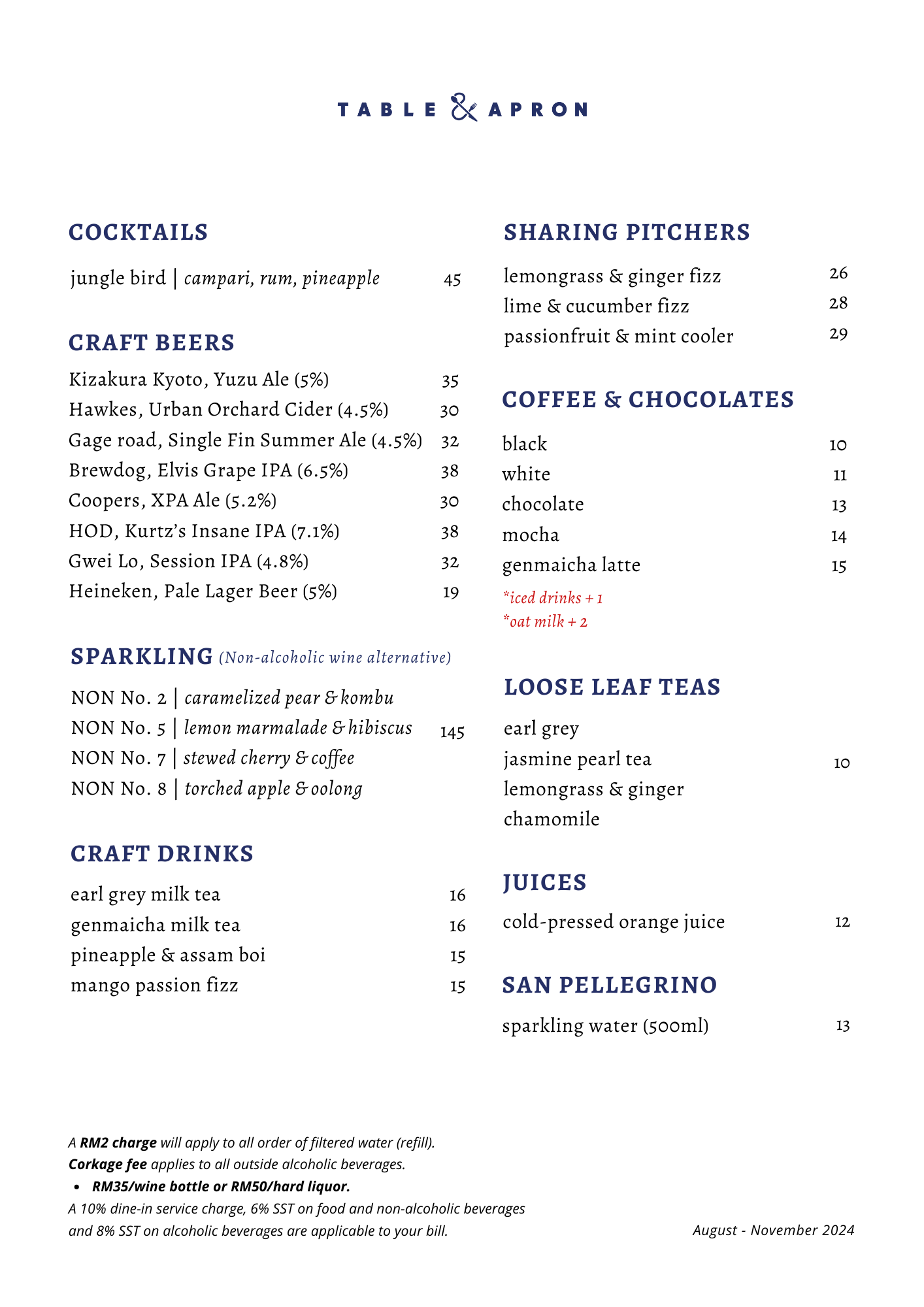 Menu — Table & Apron