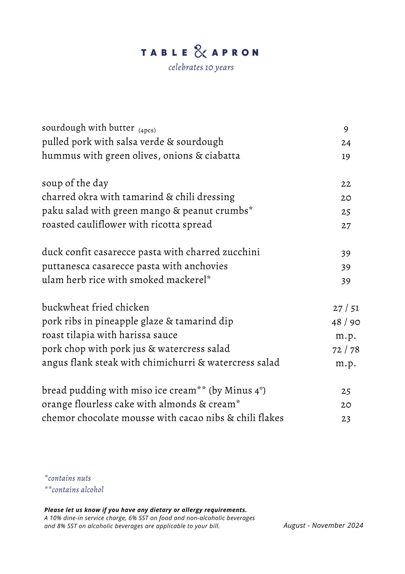 Menu — Table & Apron
